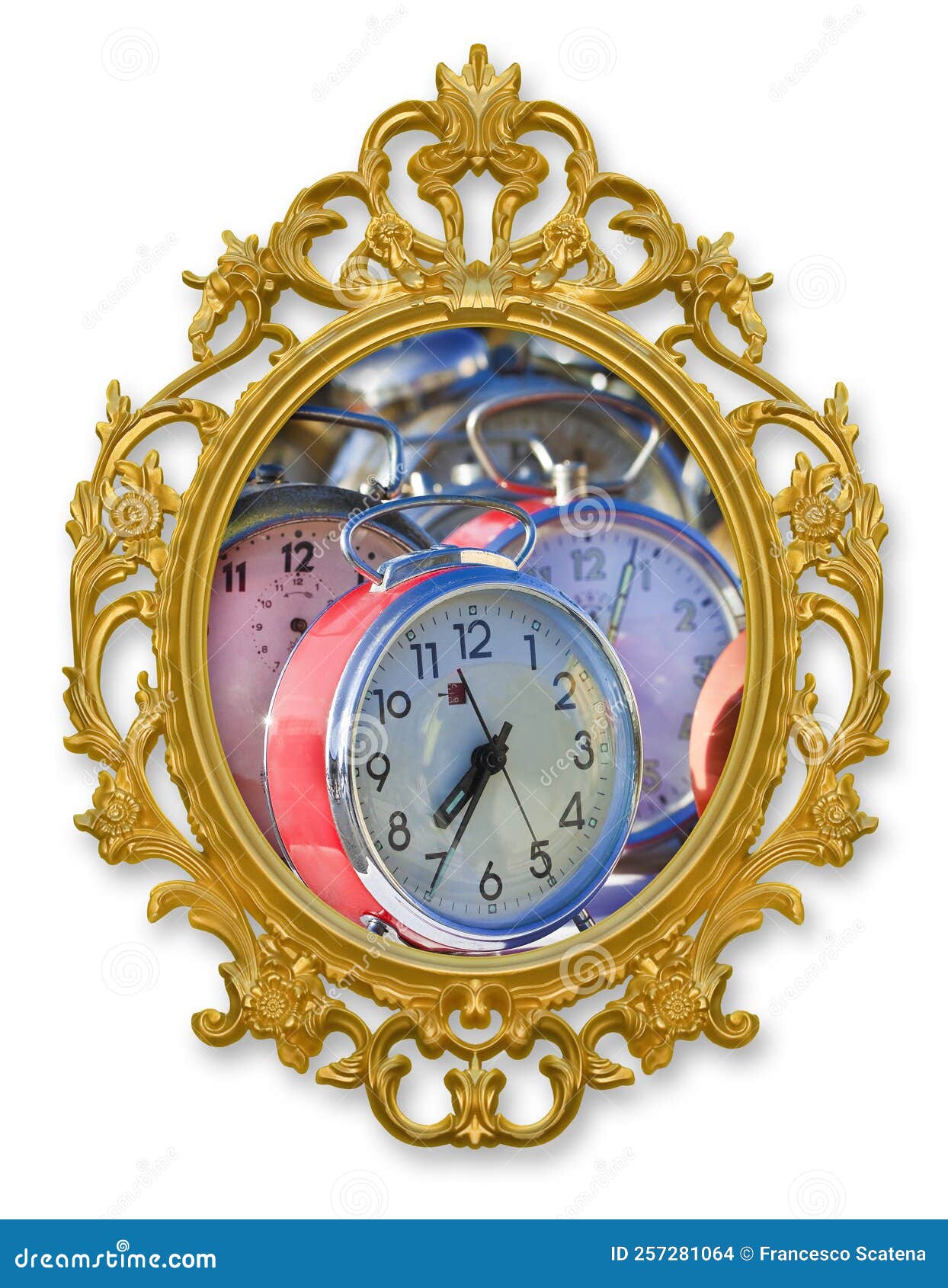 Old Colored Metal Table Clocks - Concept Image with Baroque Wooden ...