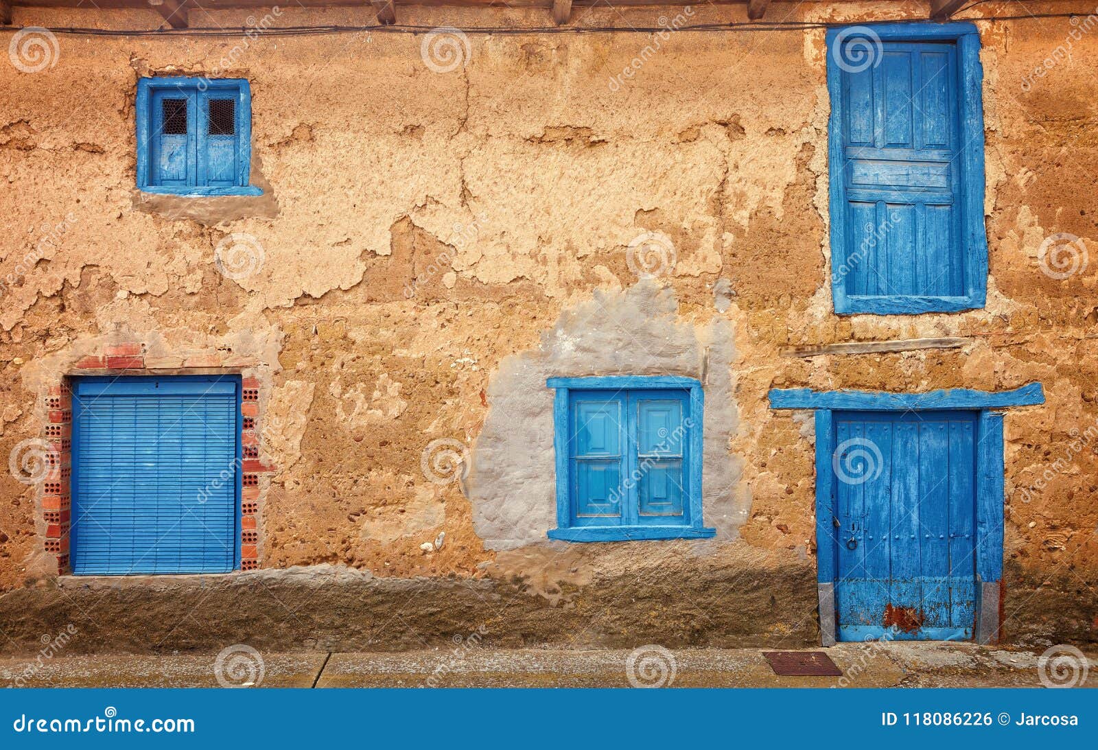 Old Colored Windows and Doors, from Typical Village of Spain Stock ...