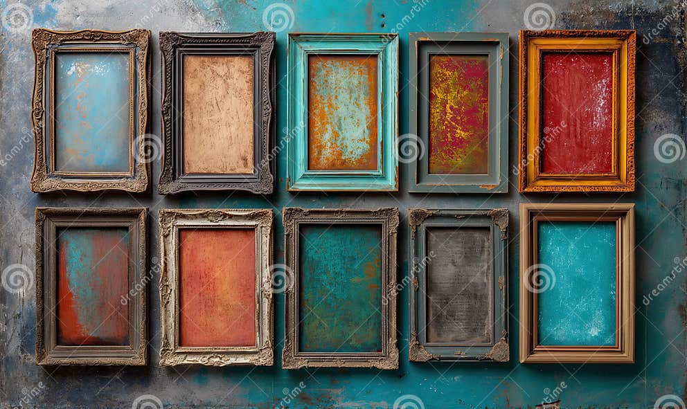 Old Colored Wooden Frames As a Background. Stock Image - Image of ...
