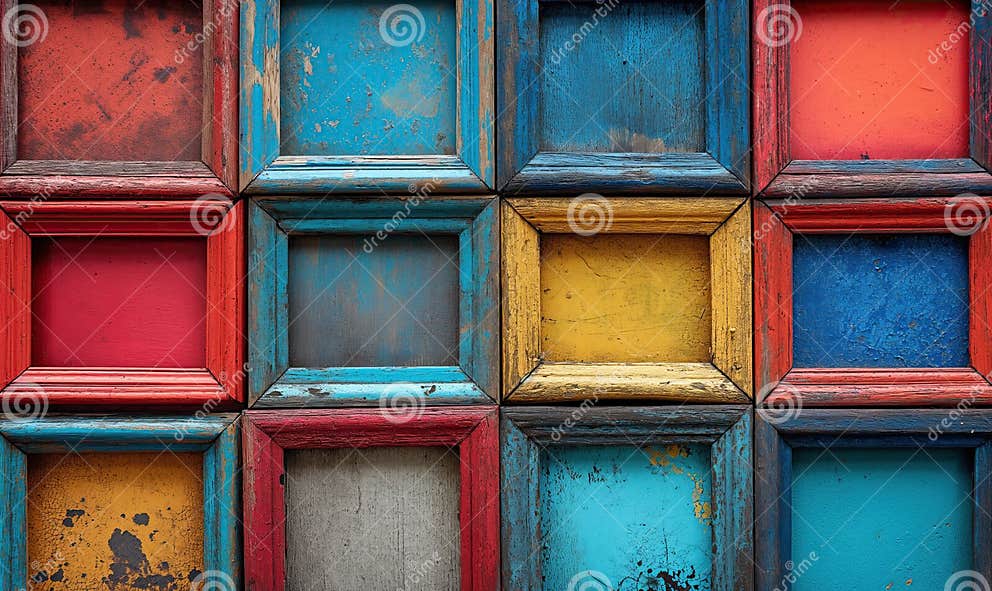 Old Colored Wooden Frames As a Background. Stock Photo - Image of ...