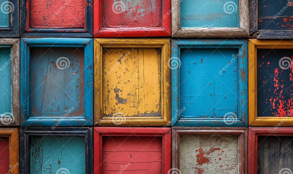 Old Colored Wooden Frames As a Background. Stock Image - Image of ...