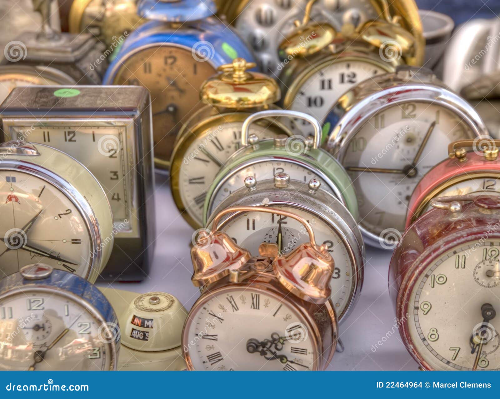 Old Colorful Antique Alarm Clocks. Stock Photo - Image of alarm, time ...