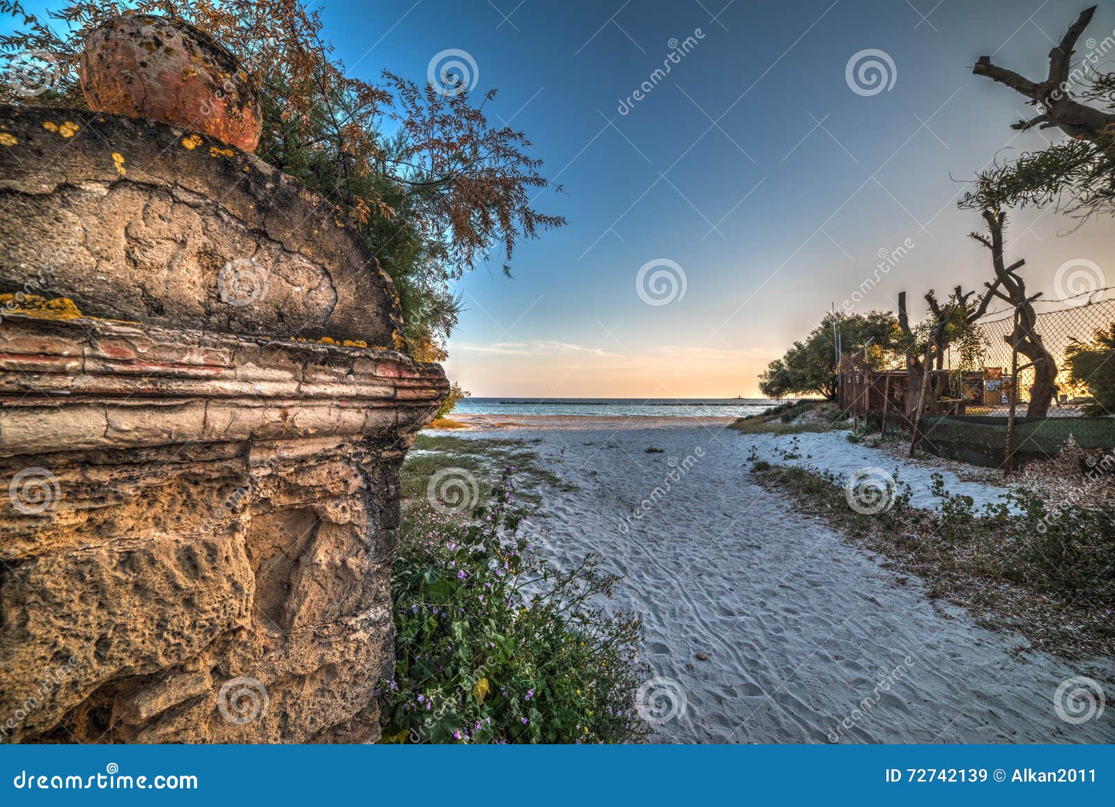 Old Column by Beach Entrance Stock Image - Image of mediterranean, dusk ...