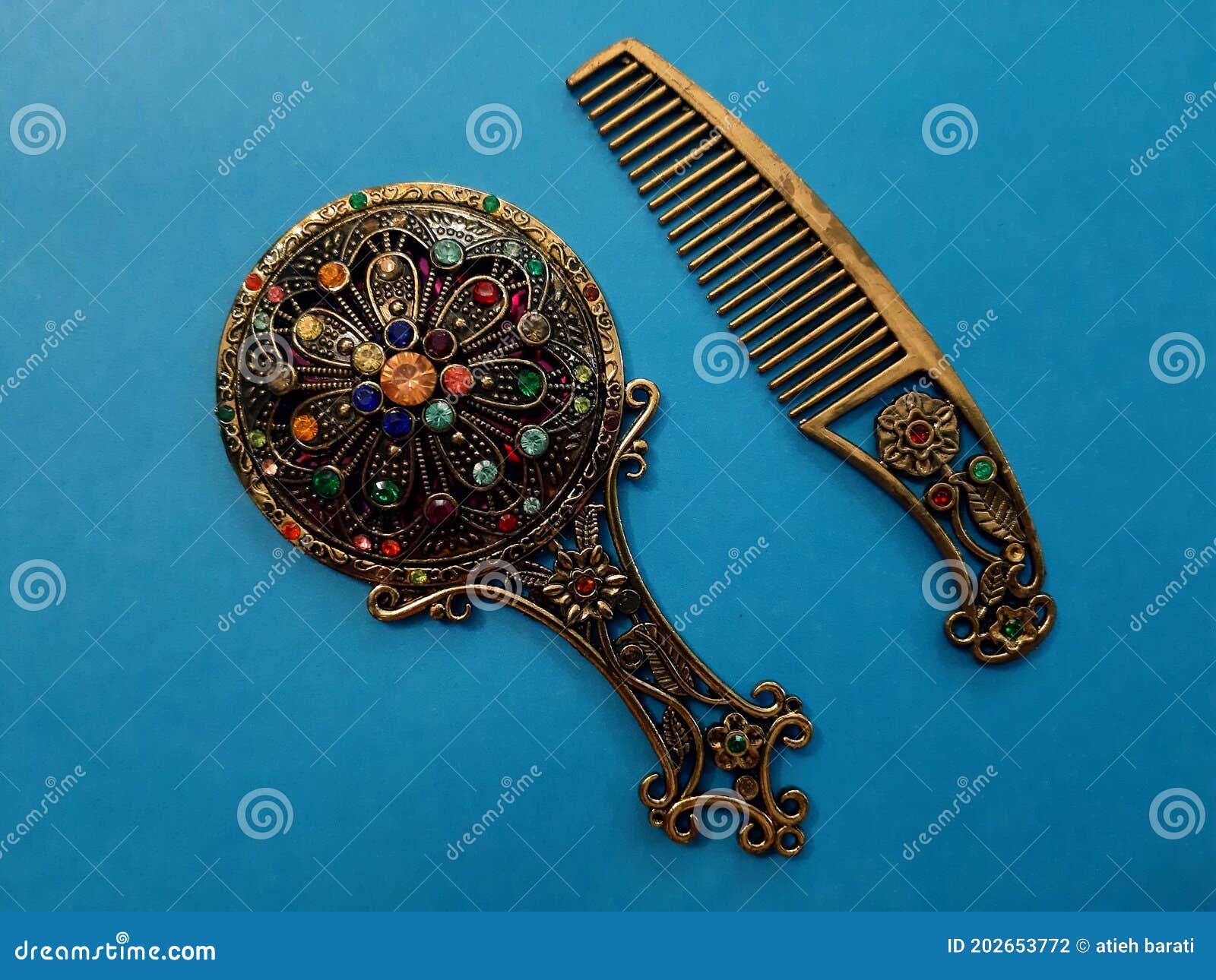 Old comb and mirror stock photo. Image of shadow, bronz - 202653772