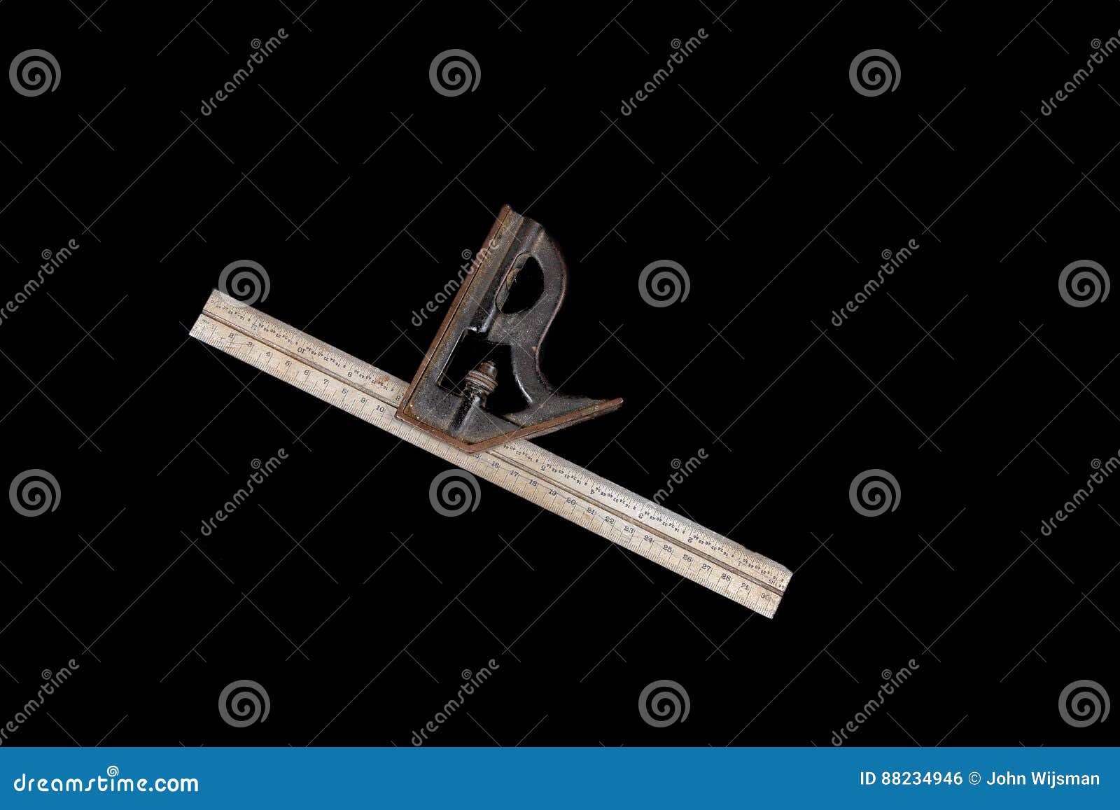 Old Combination Square Isolated on a Black Background Stock Photo ...
