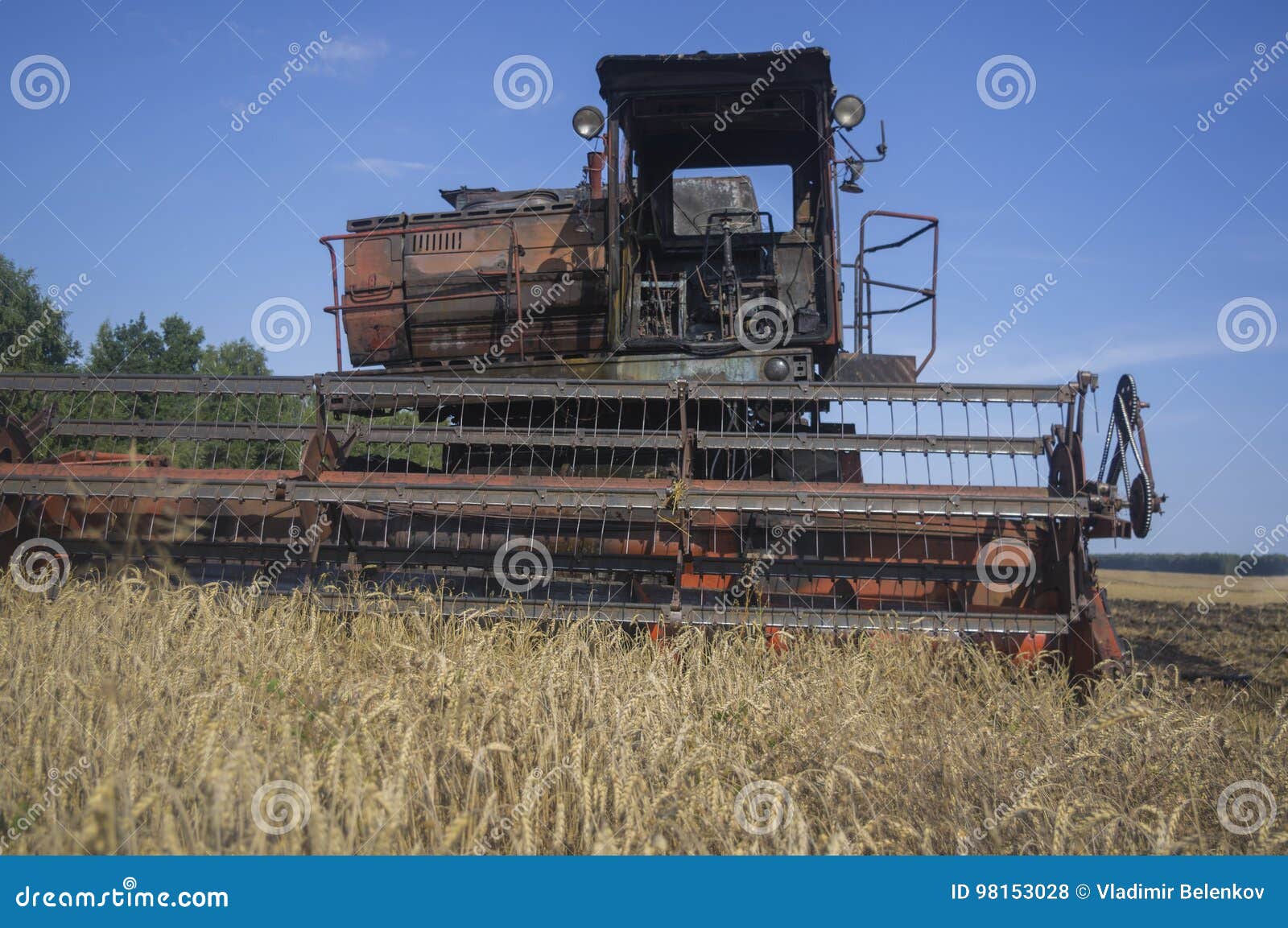 Old Combine Harvester Lighted Up on Harvesting of the Grain 2 Stock ...