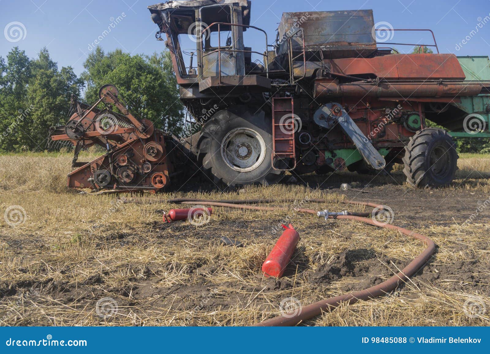 Old Combine Harvester Lighted Up on Harvesting of the Grain 6 Stock ...