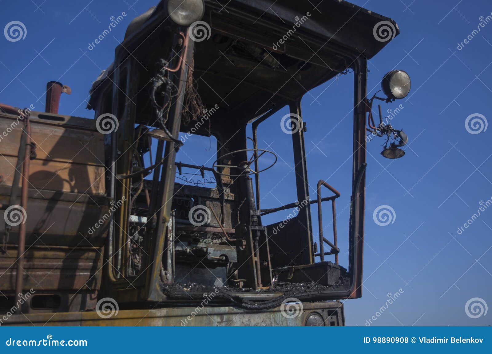 Old Combine Harvester Lighted Up on Harvesting of the Grain 4 Stock ...