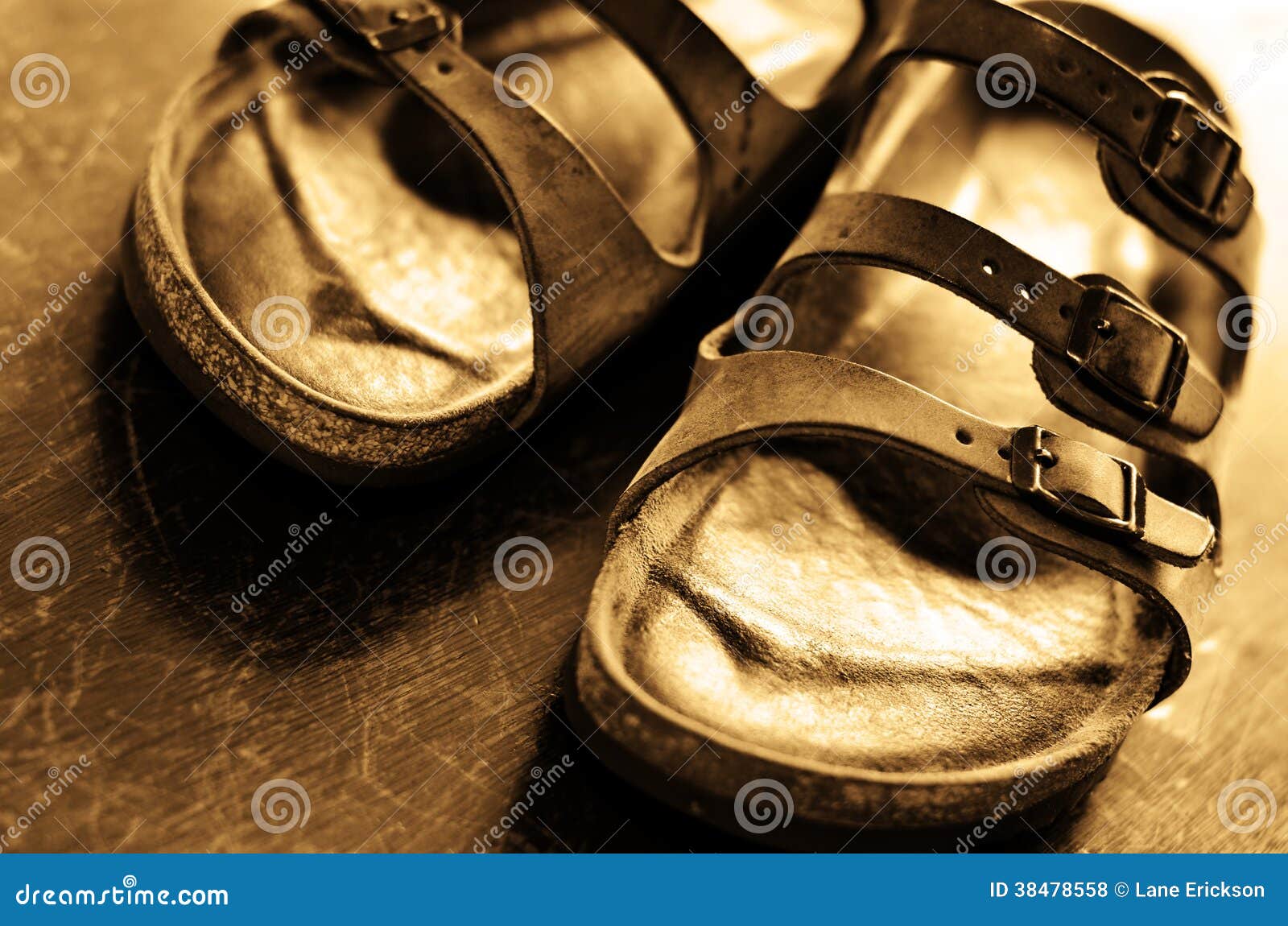 Old Comfortable Leather Sandals Stock Photo - Image of brown, flipflop ...