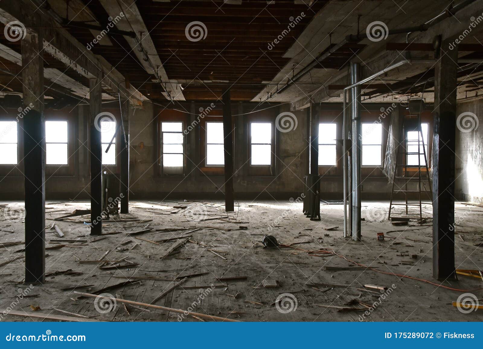 Litter on Floor in a Remodeling Project of an Old Commercial Building ...