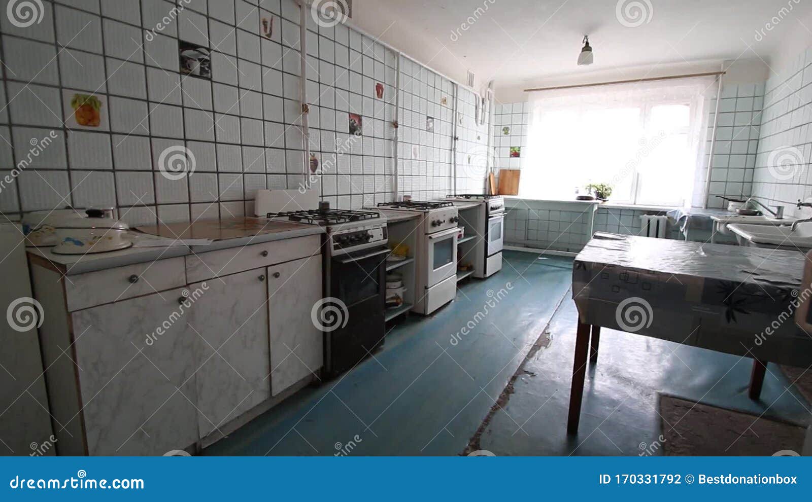 Old Communal Kitchen in a Tile the Soviet Era of the Times of the USSR ...