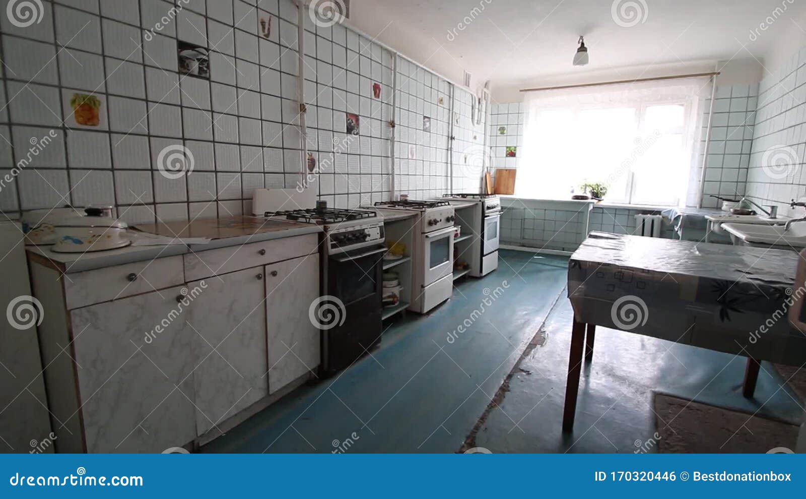 Old Communal Kitchen in a Tile the Soviet Era of the Times of the USSR ...