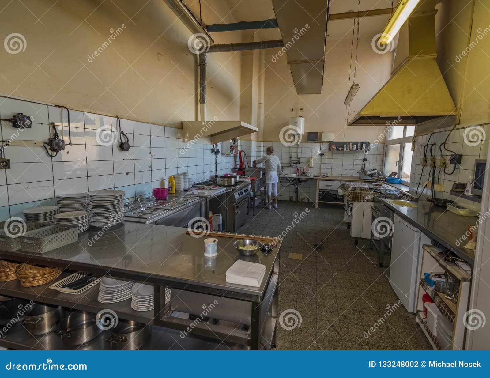 Old Communistic Restaurant with Old Kitchen and Female Cook Stock Photo ...