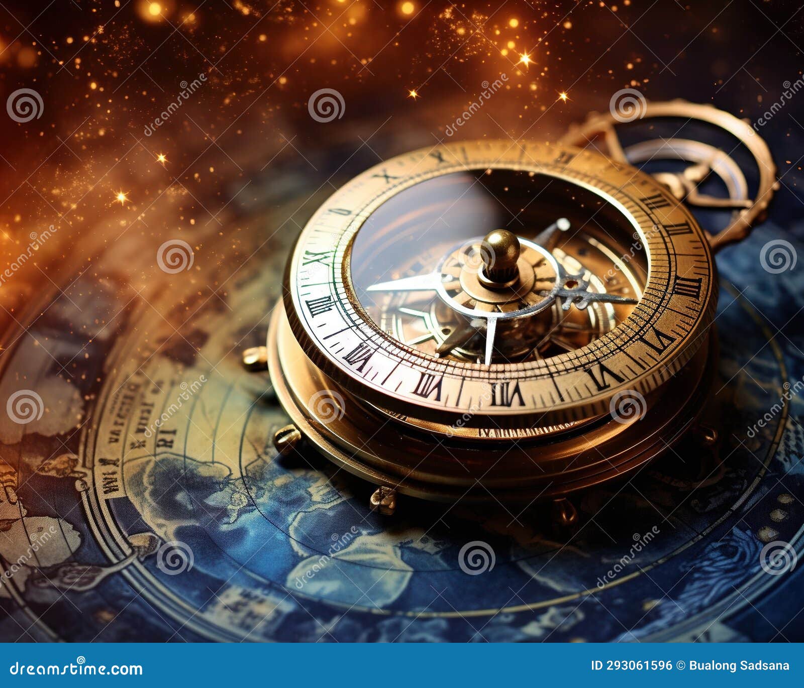 Old Compass on Abstract Space Background. Stock Illustration ...