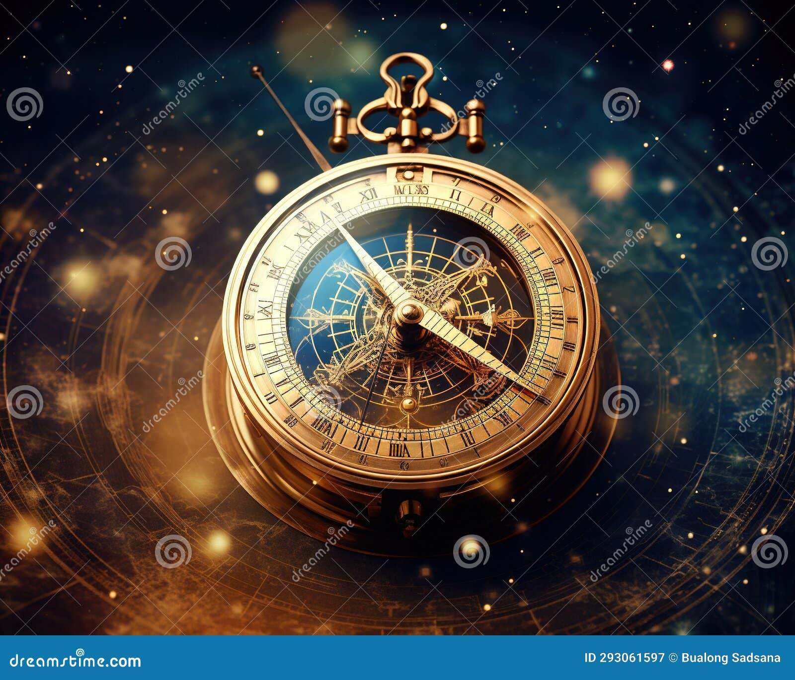 Old Compass on Abstract Space Background. Stock Illustration ...