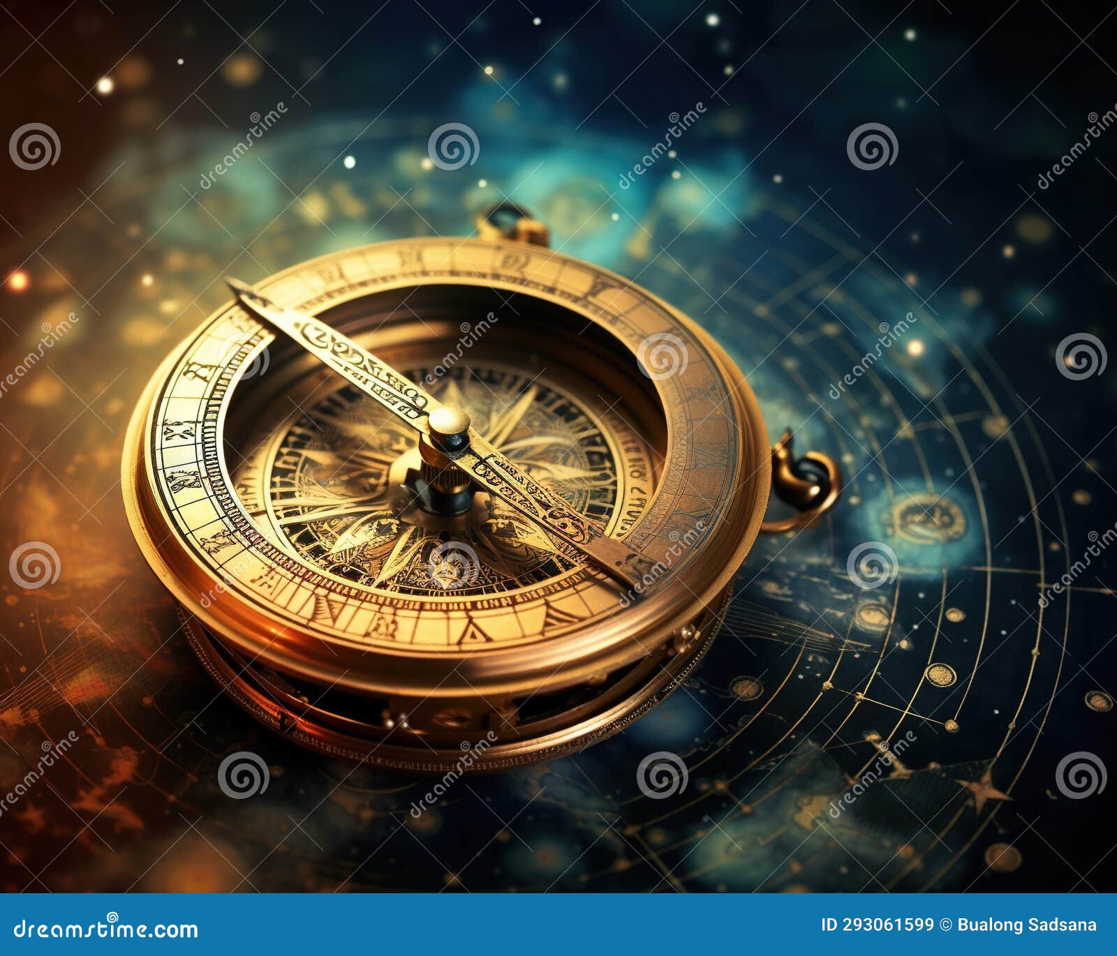 Old Compass on Abstract Space Background. Stock Illustration ...
