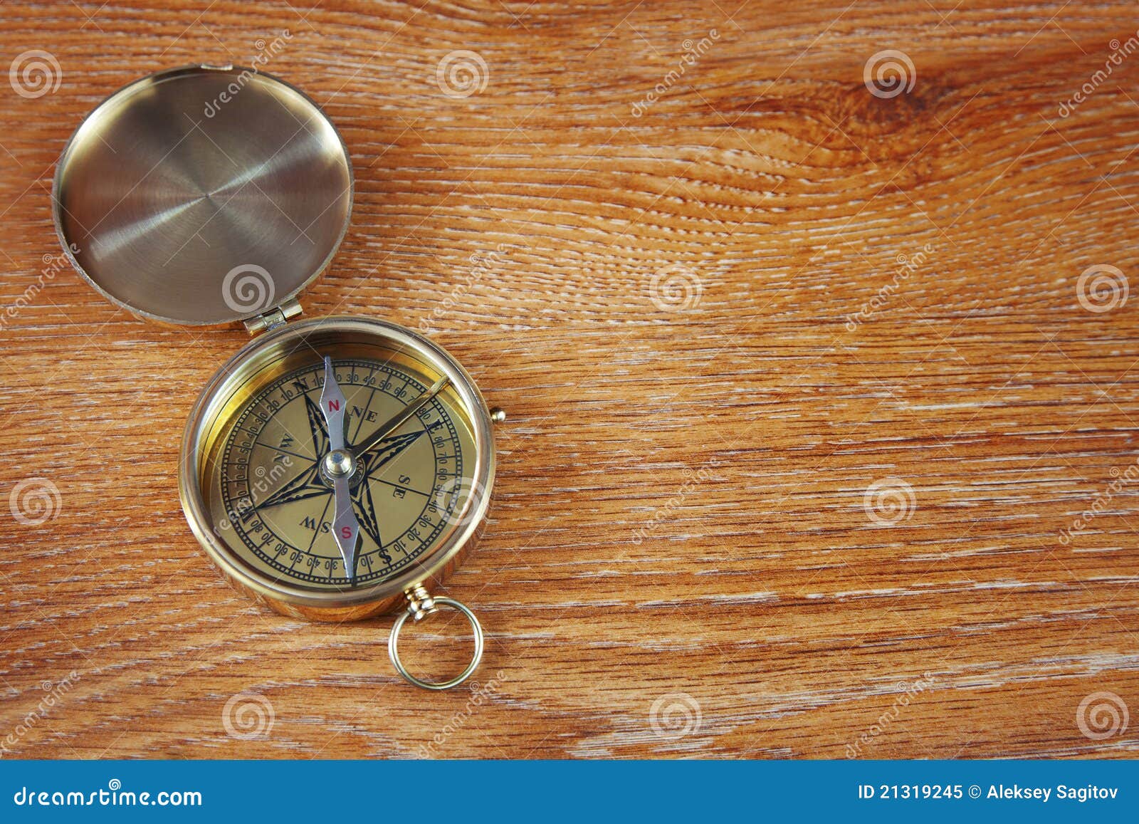 Old Compass Lying on a Wooden Board Stock Image - Image of magnetic ...
