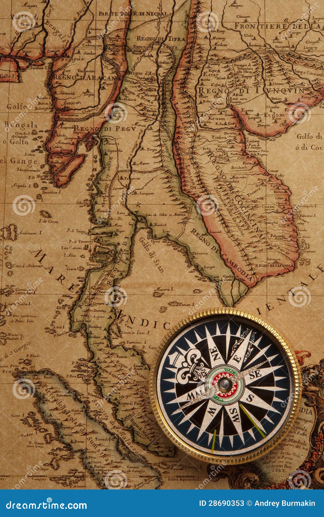 Old compass and map stock image. Image of century, canvas - 28690353
