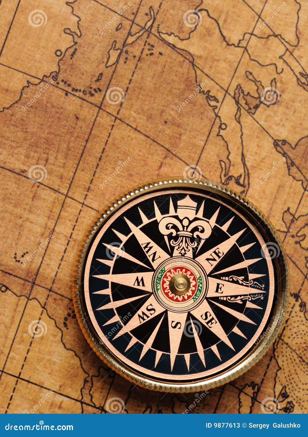 Old compass and map stock image. Image of history, guidance - 9877613