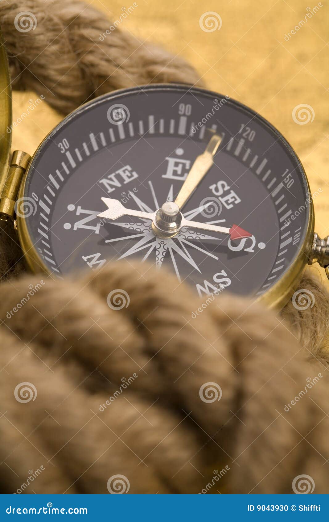 Old compass and rope stock photo. Image of macro, bronze - 9043930