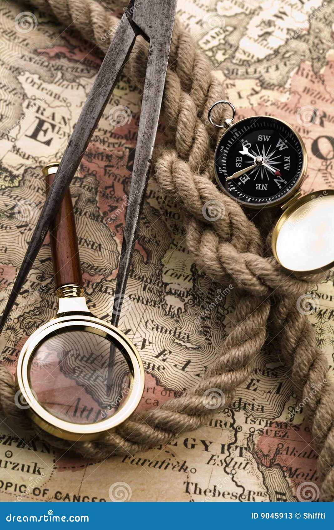 Old compass and rope stock image. Image of bronze, golden - 9045913