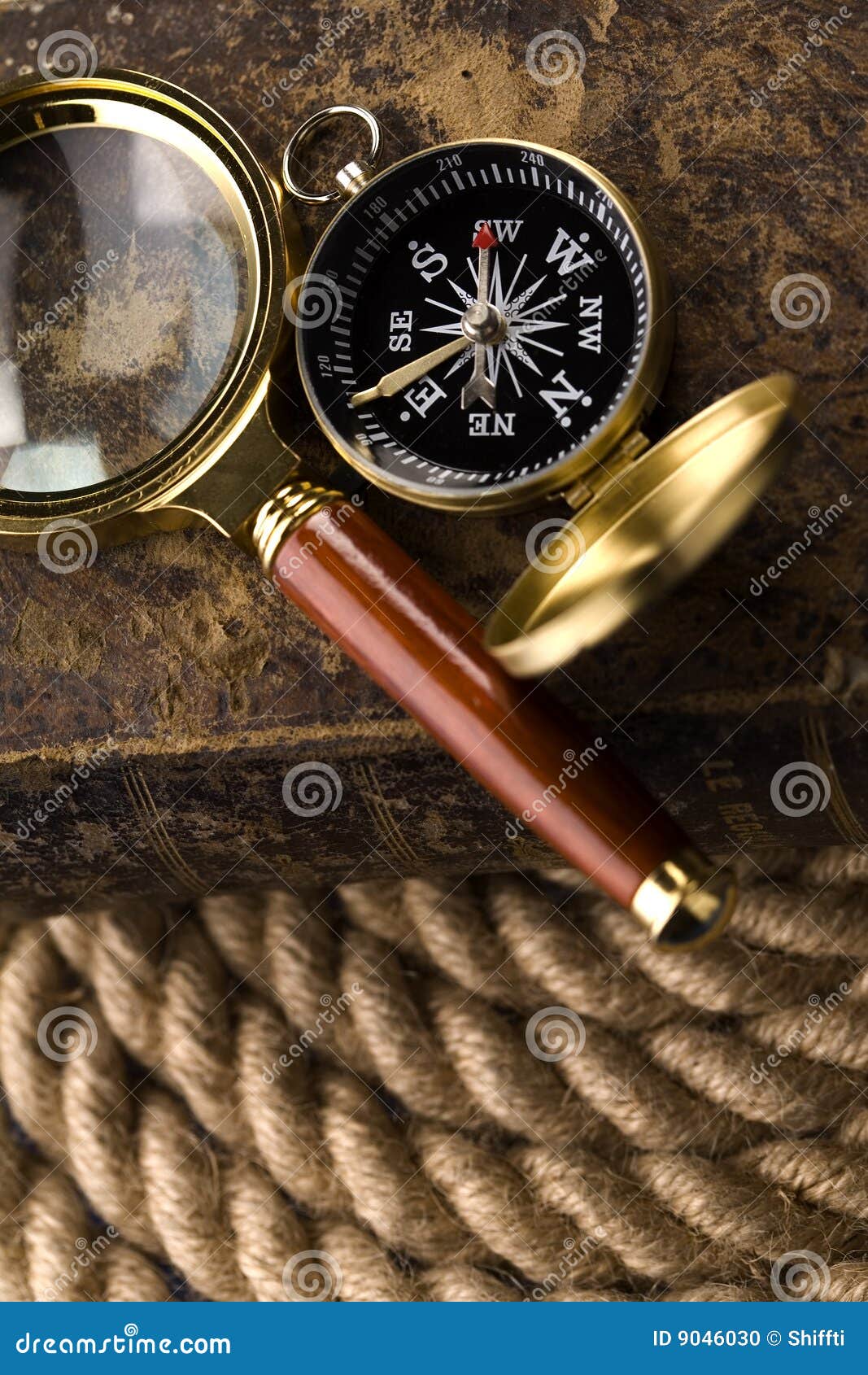 Old compass and rope stock photo. Image of direction, paper - 9046030