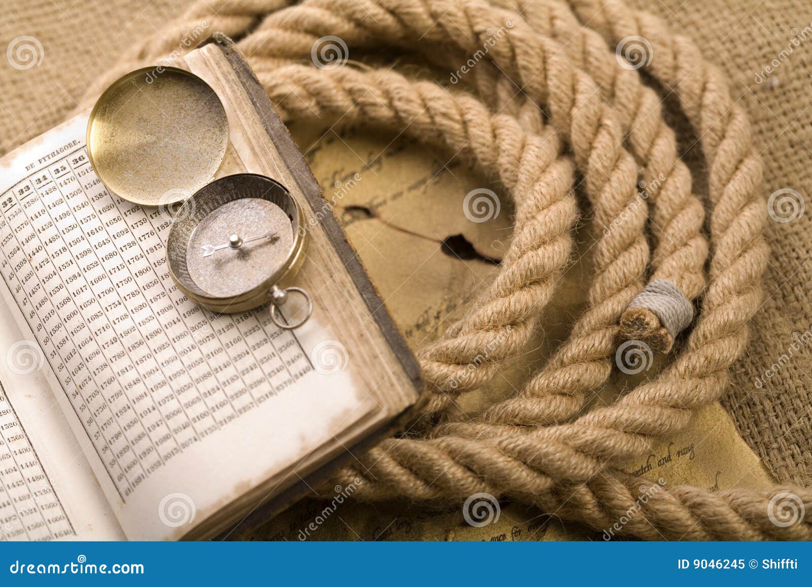 Old compass and rope stock image. Image of north, bronze - 9046245