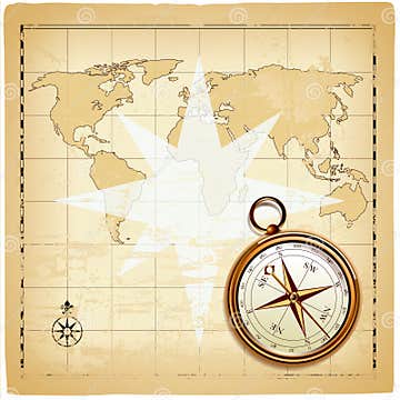 Old compass on vintage map stock vector. Illustration of paper - 21958298