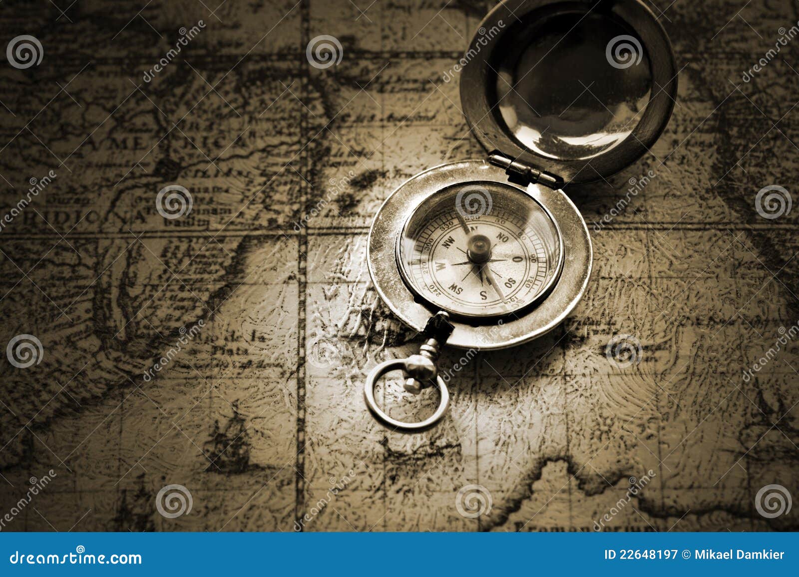 Old compass on vintage map stock image. Image of travel - 22648197