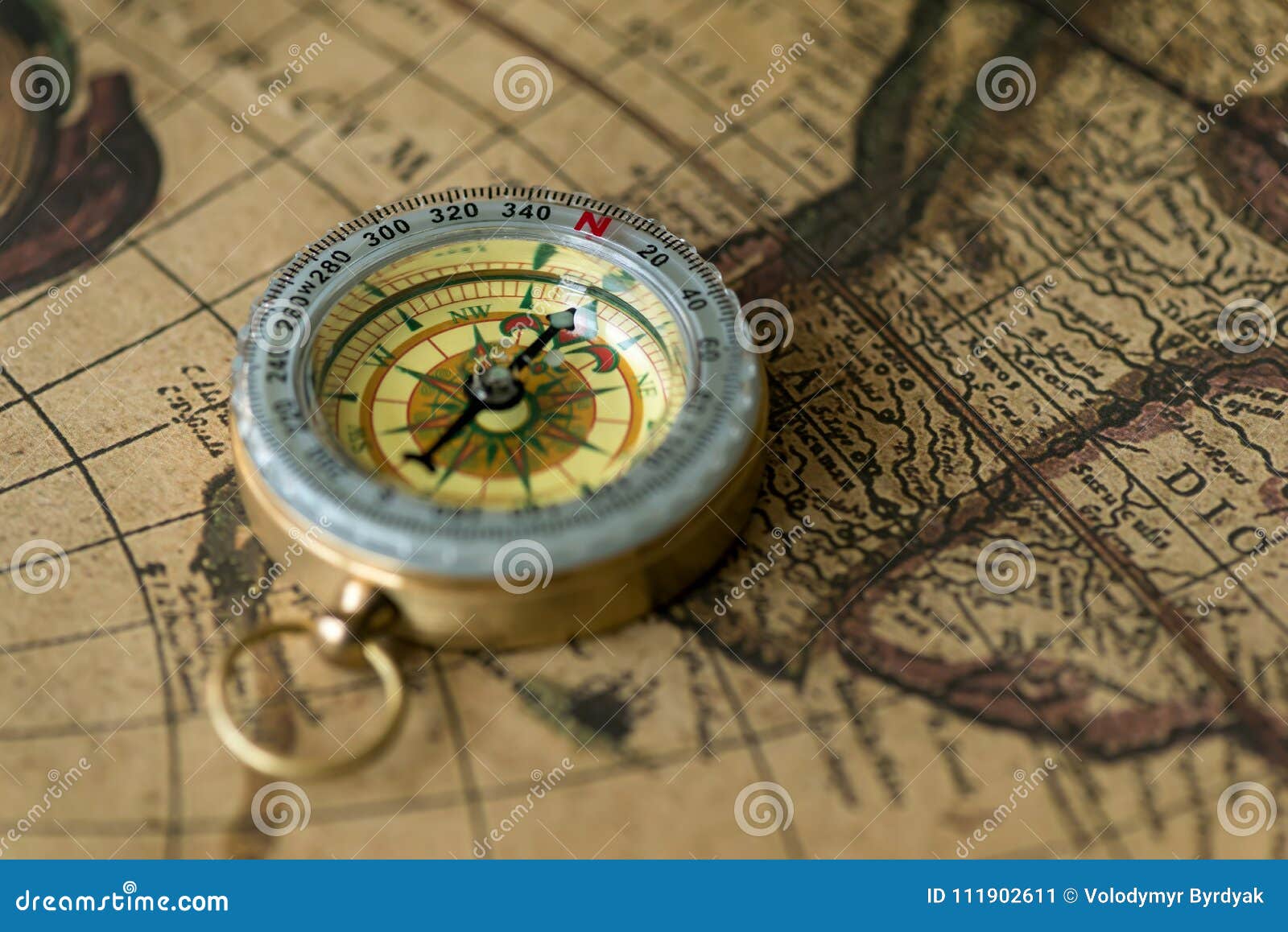 Old compass on vintage map stock image. Image of navigate - 111902611