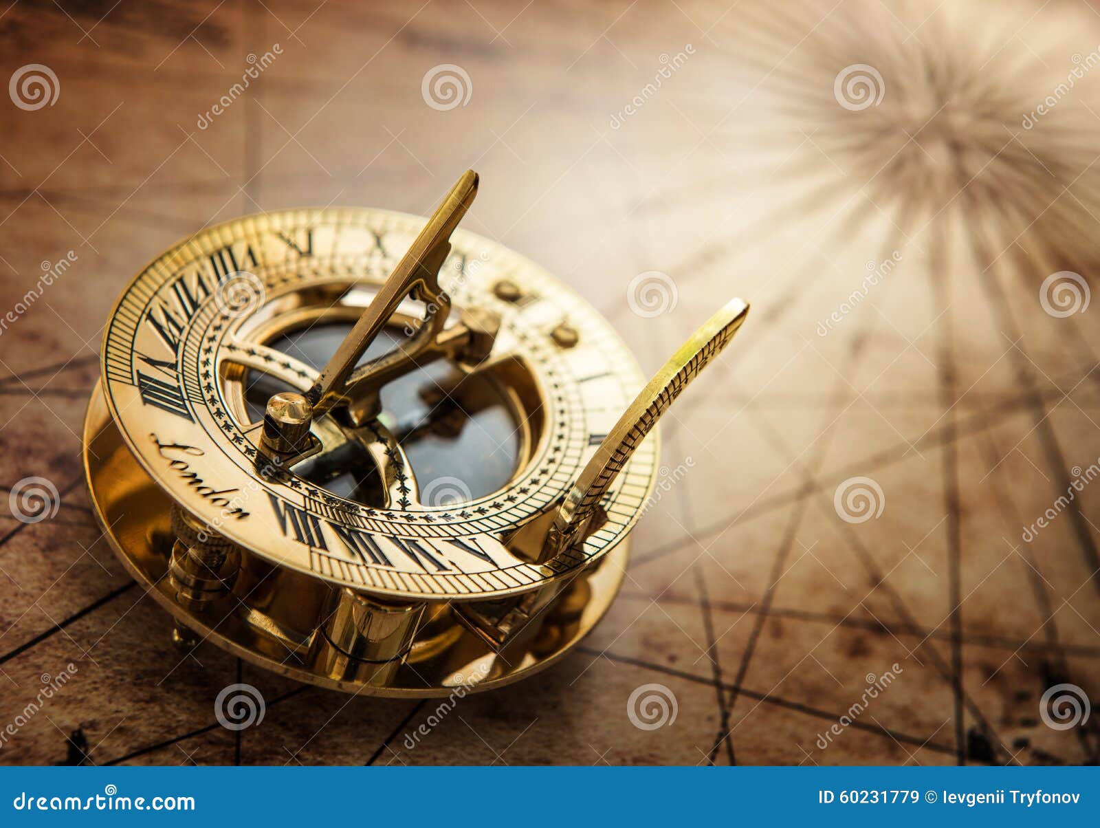 Old Compass on Vintage Map. Stock Image - Image of design, historical ...