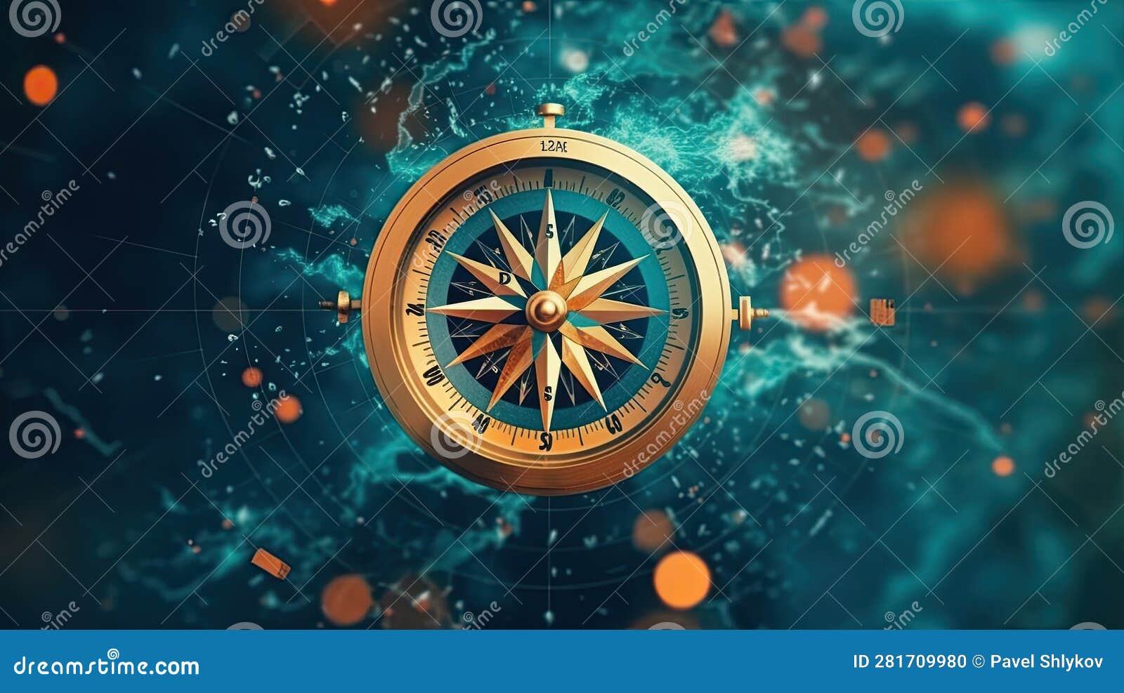 Old Compass on Vintage Map. Retro Stale Stock Illustration ...