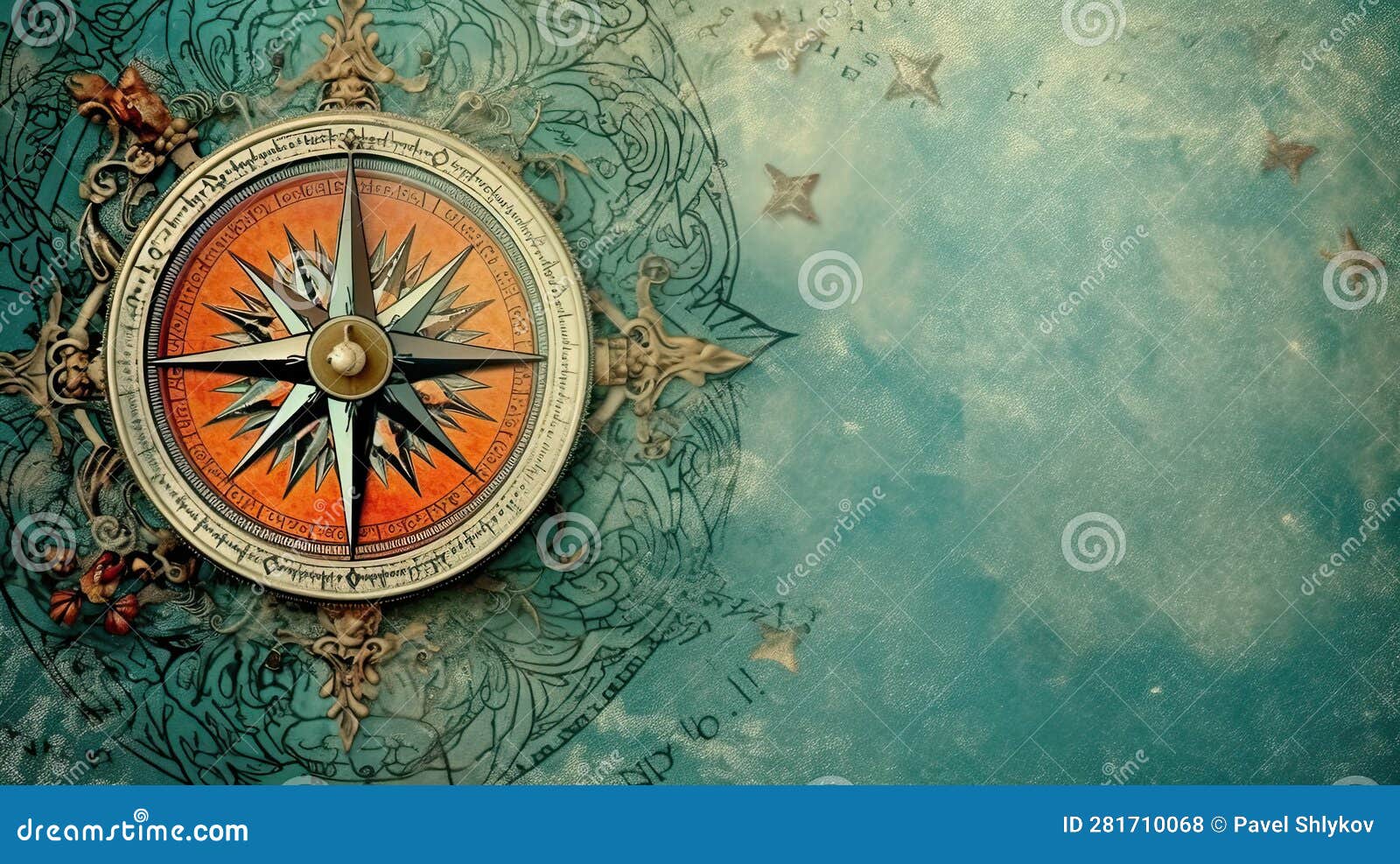 Old Compass on Vintage Map. Retro Stale Stock Illustration ...