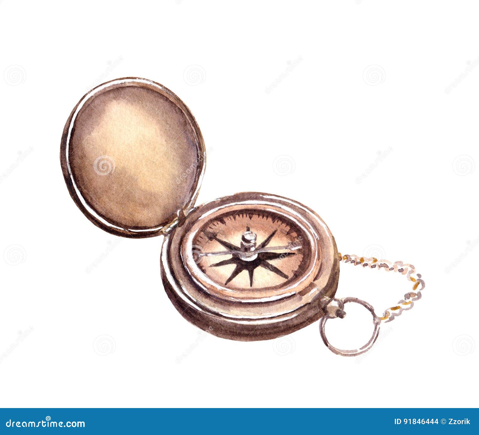 Old compass. Watercolor stock illustration. Illustration of water ...
