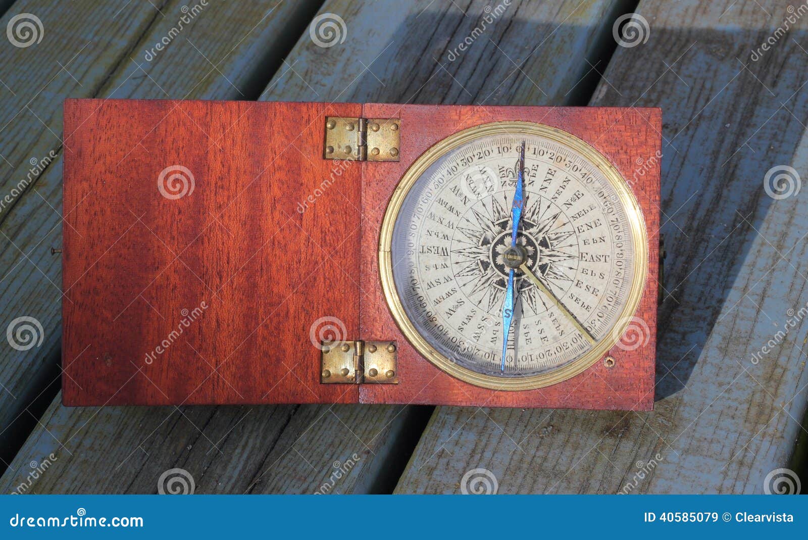 Old Compass in a Wooden Box. Stock Image - Image of north, east: 40585079