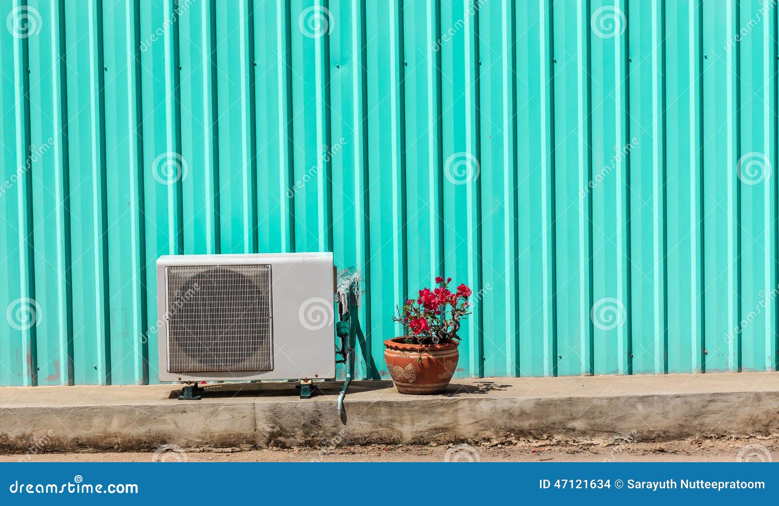 Old Compressor Air-conditioner and Flower Pot Stock Photo - Image of ...