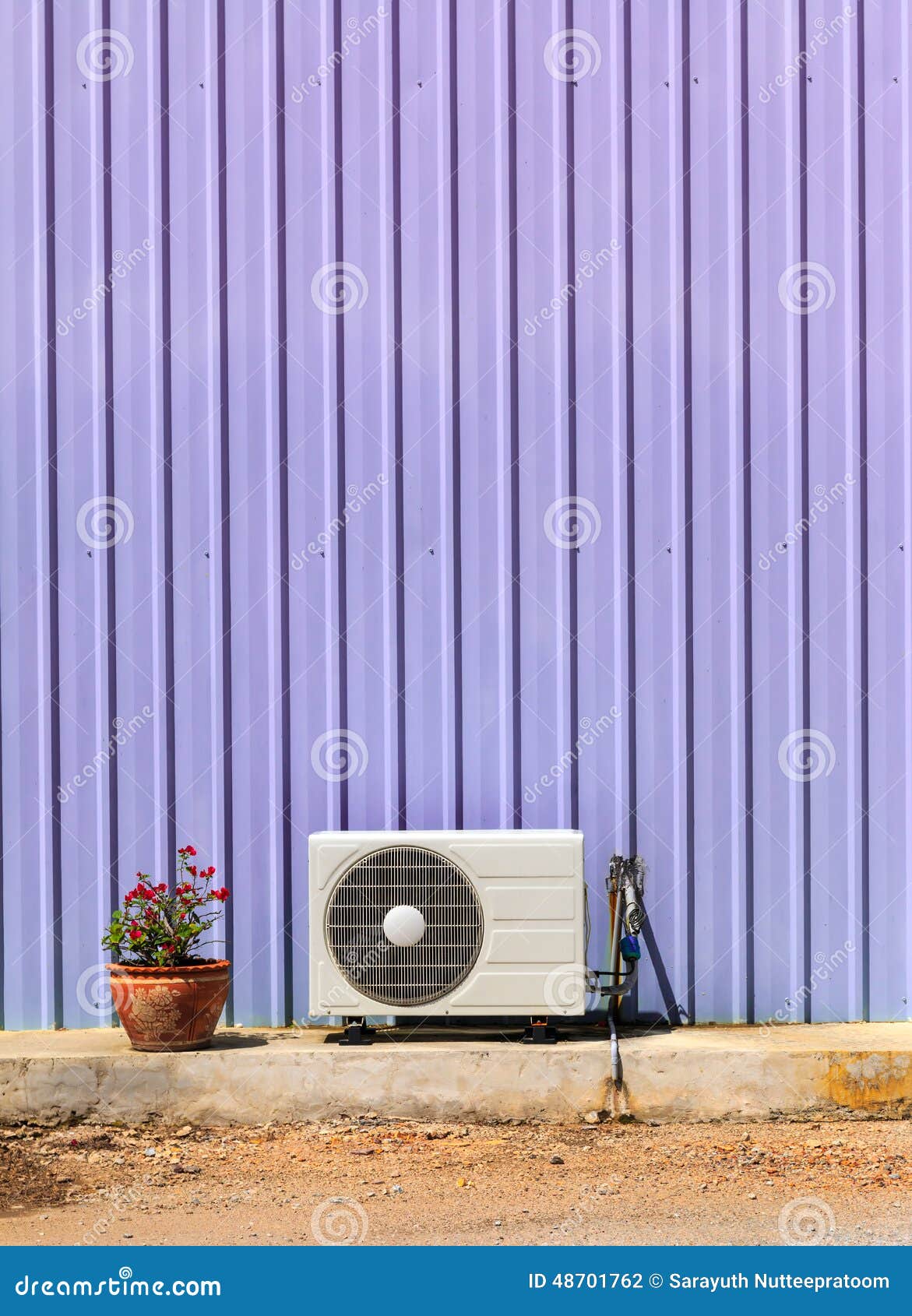 Old Compressor Air-conditioner and Flower Pot on Zinc Wall Stock Photo ...