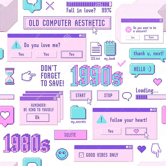 Old Computer Aestethic 1980s -1990s. Seamless Pattern with Retro Pc ...