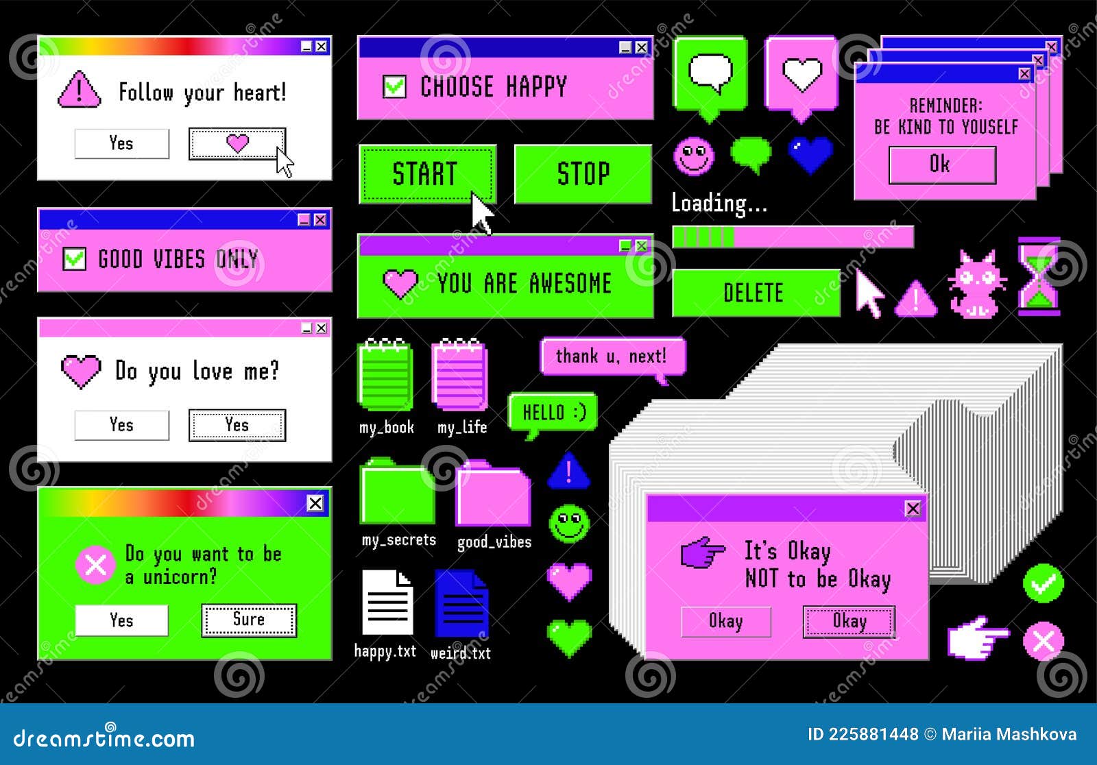 Old Computer Aestethic 1980s -1990s. Set with Retro Pc Elements, User ... Old Computer Aestethic 1980s -1990s. Set with Retro Pc Elements, User ...