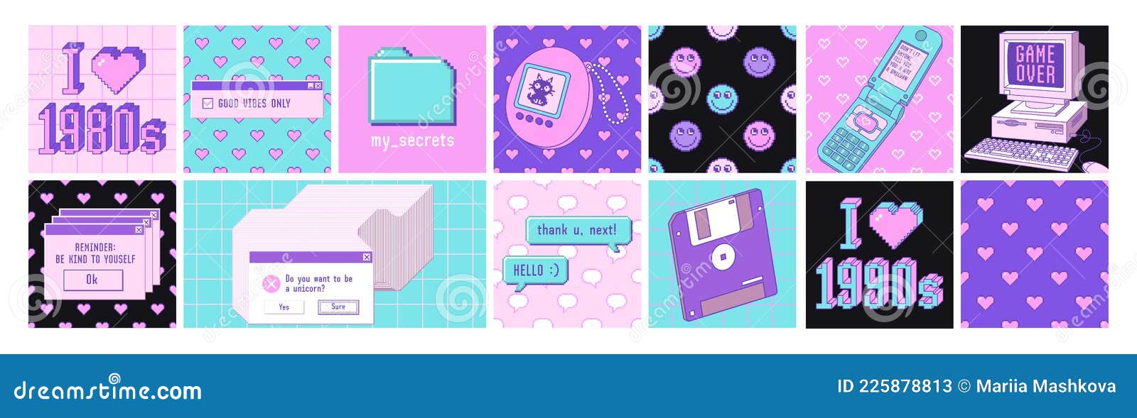 Old Computer Aesthetic 1980s -1990s. Square Posters. Sticker Pack with ...
