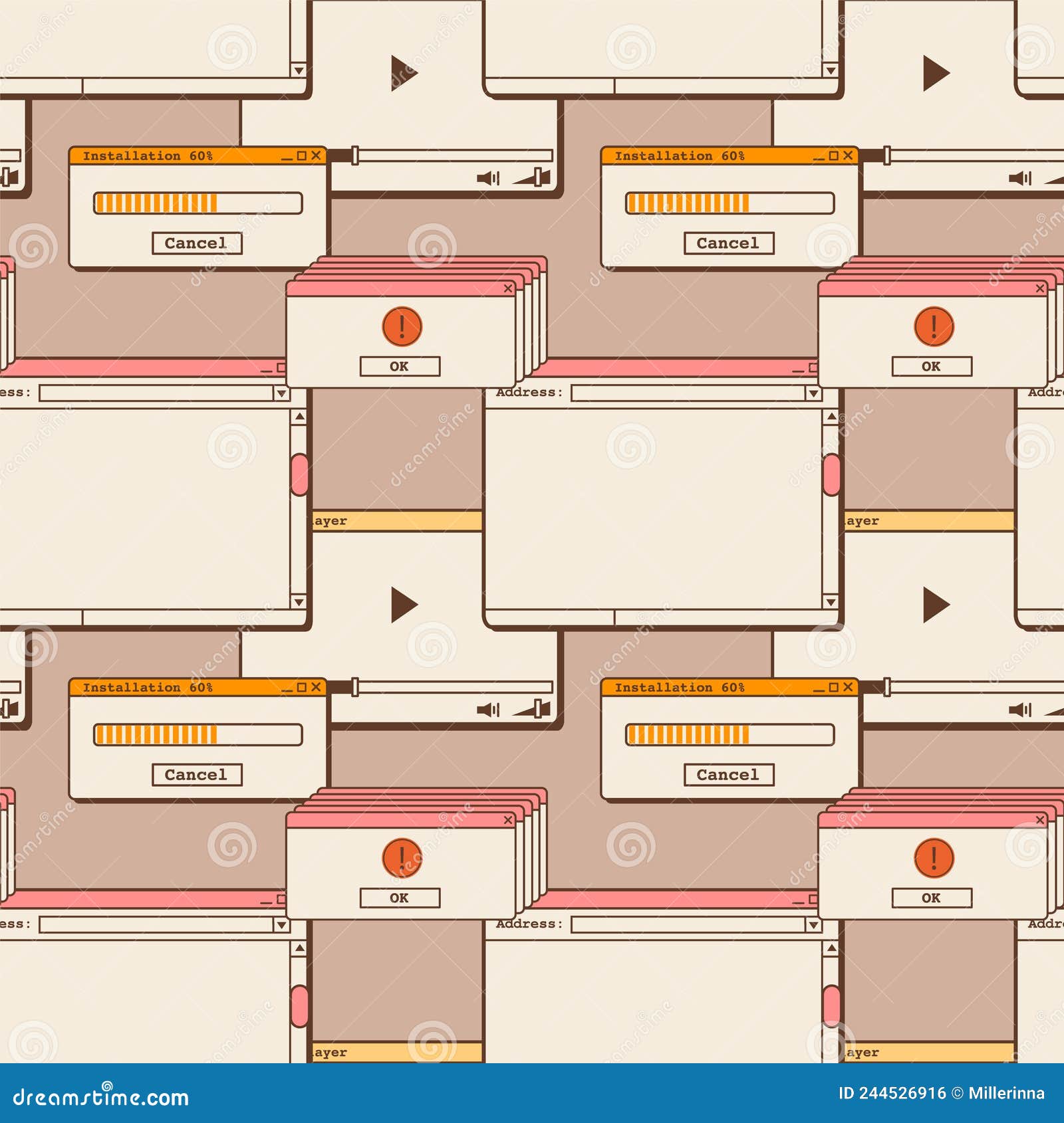 Old Computer Aesthetic Seamless Pattern. Retro Screen Panel with User ...