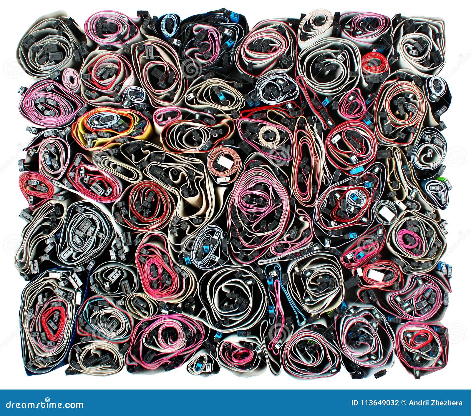 Old Computer Cables, Wires and Connectors, Isolated on White Stock ...