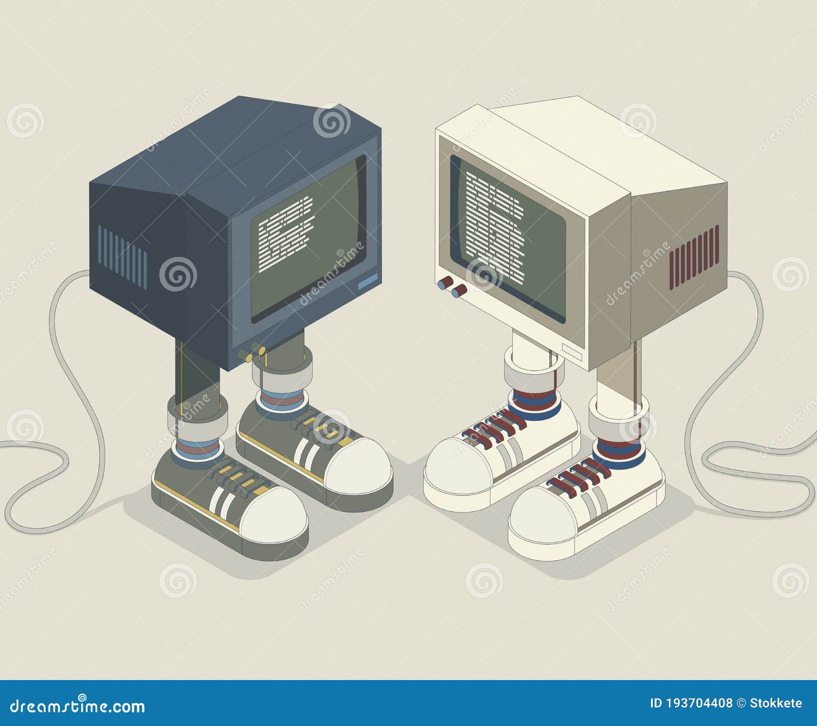 Old Computer Characters Looking at Each Other and Communicating through ...