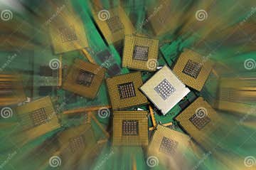 Old Computer Cpu Processors with Ram Memory Modules. Stock Photo ...