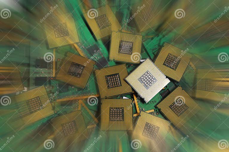 Old Computer Cpu Processors with Ram Memory Modules. Stock Photo ...