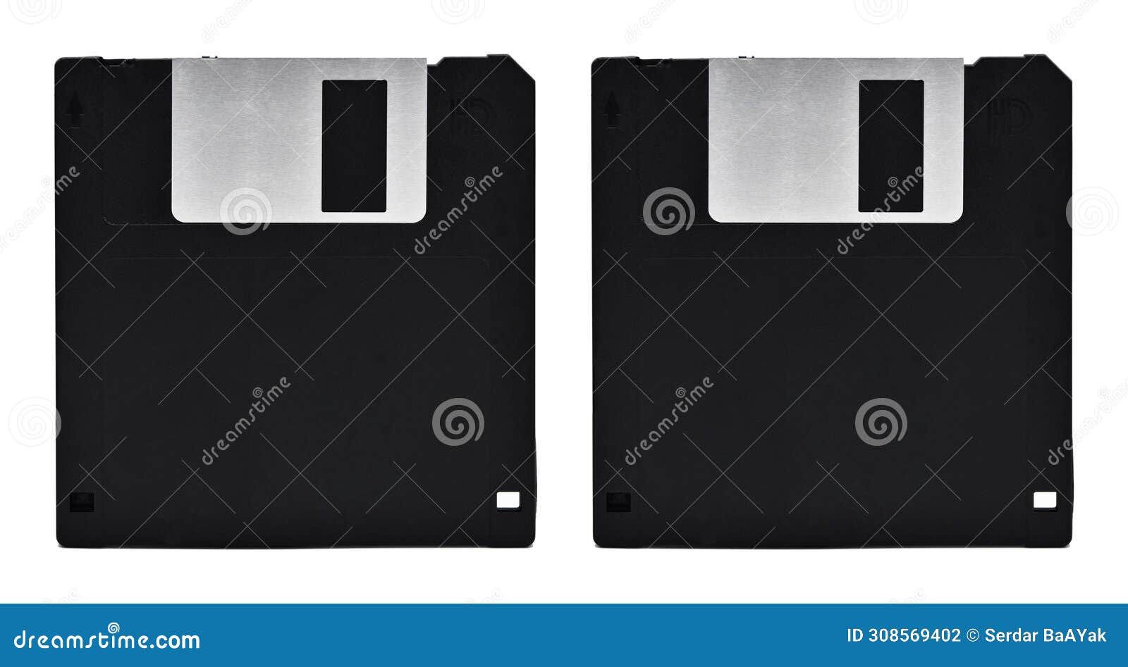 Old Computer and Data Storage Technology, Two Black Magnetic Floppy ...