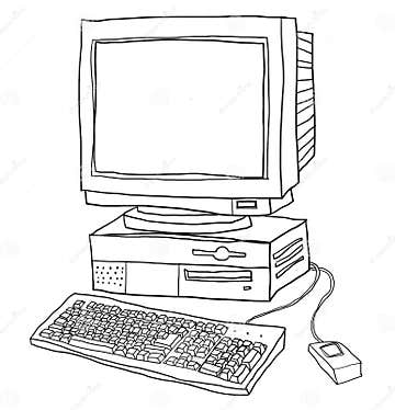 Old Computer Desktop Line Art Illustration Stock Illustration ...