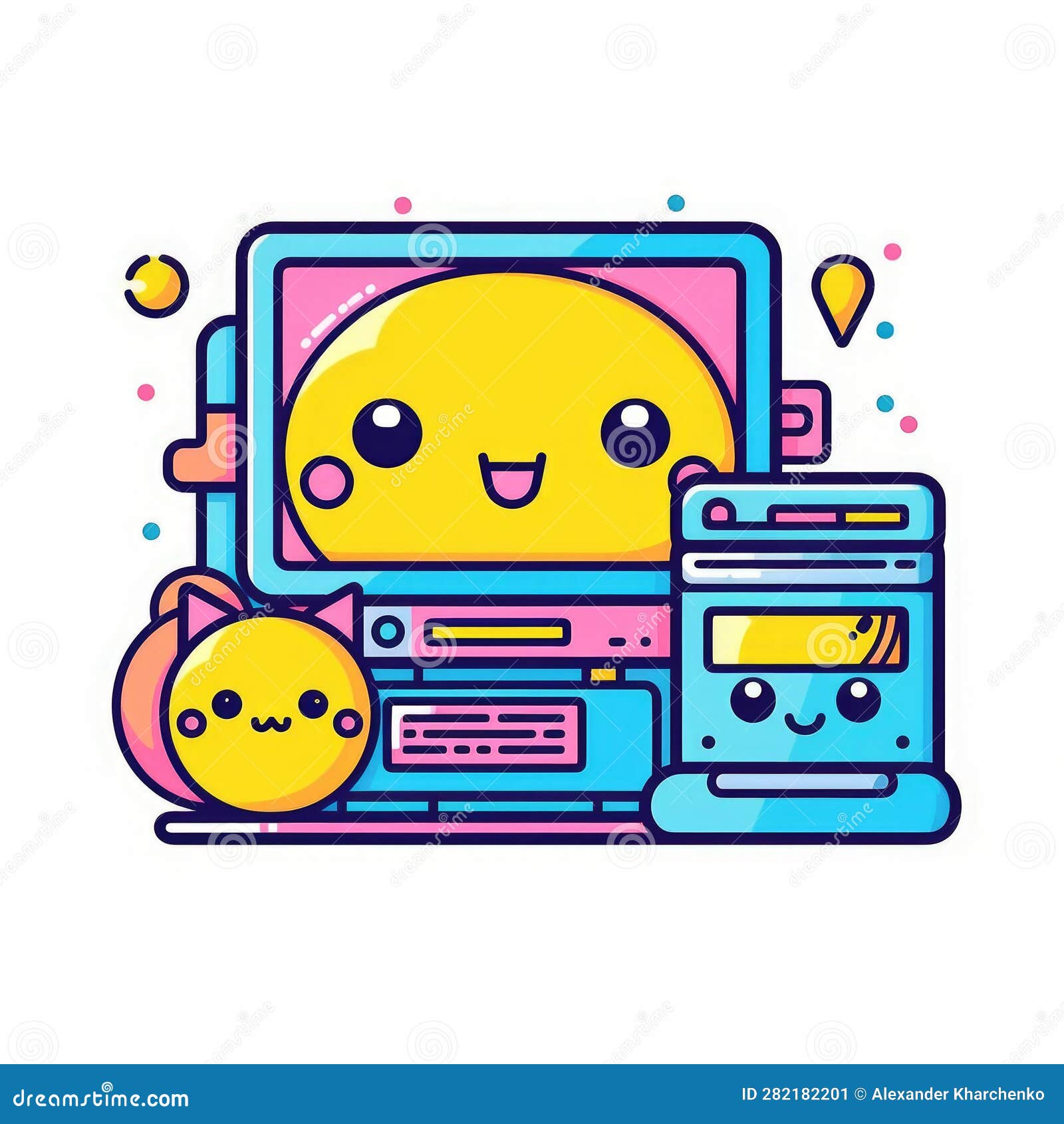 Old Computer or Game Machine Icon in Pop Art Kawaii Style on a White ...