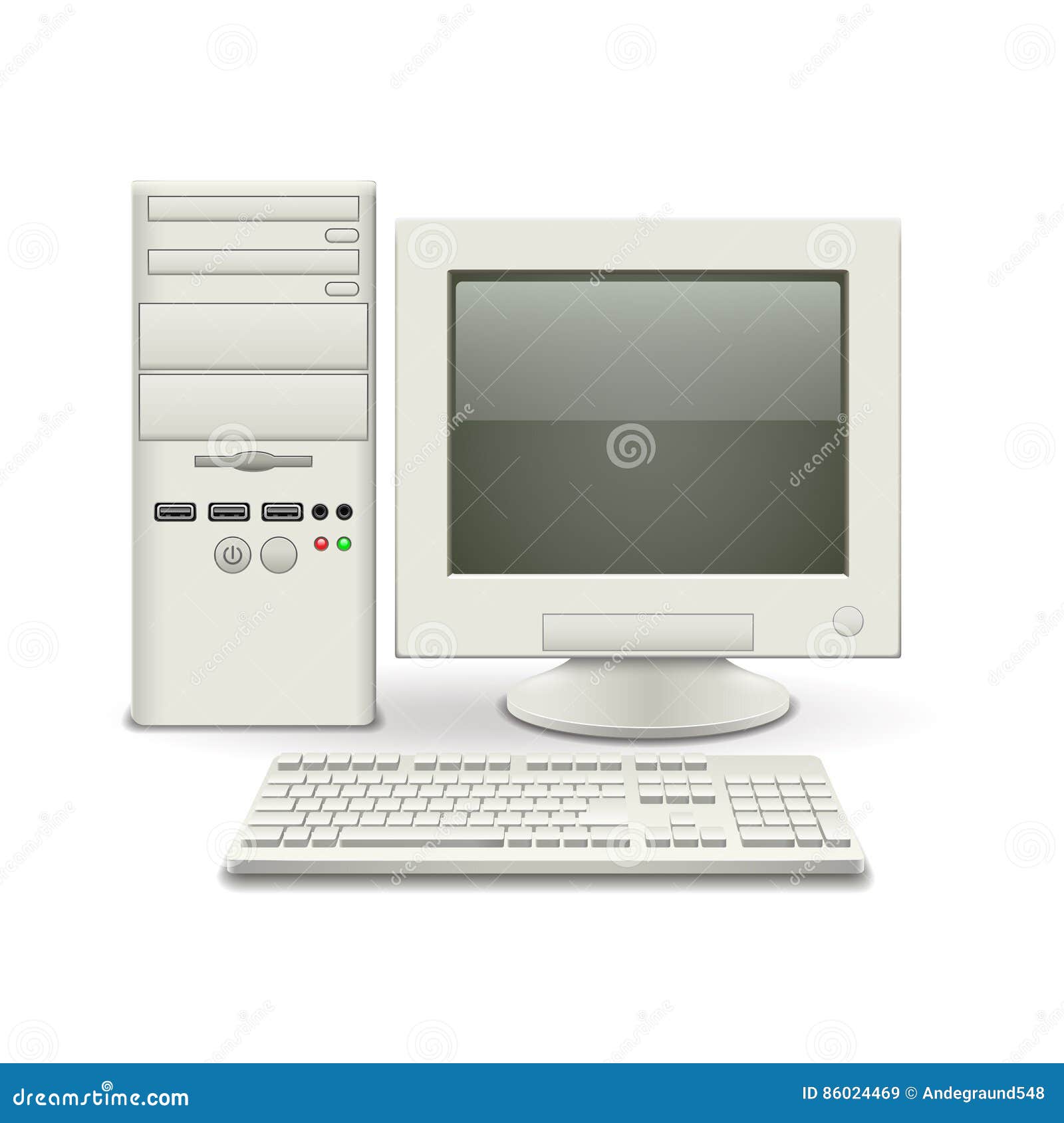 Old Computer Isolated on White Vector Stock Vector - Illustration of ...