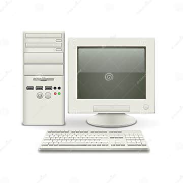 Old Computer Isolated on White Vector Stock Vector - Illustration of ...